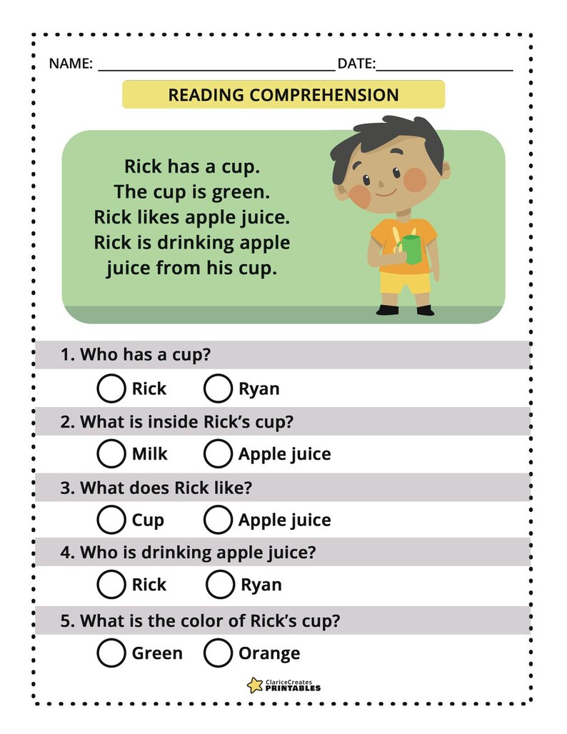 Reading Comprehension Worksheets for Kids | Early Reading ...