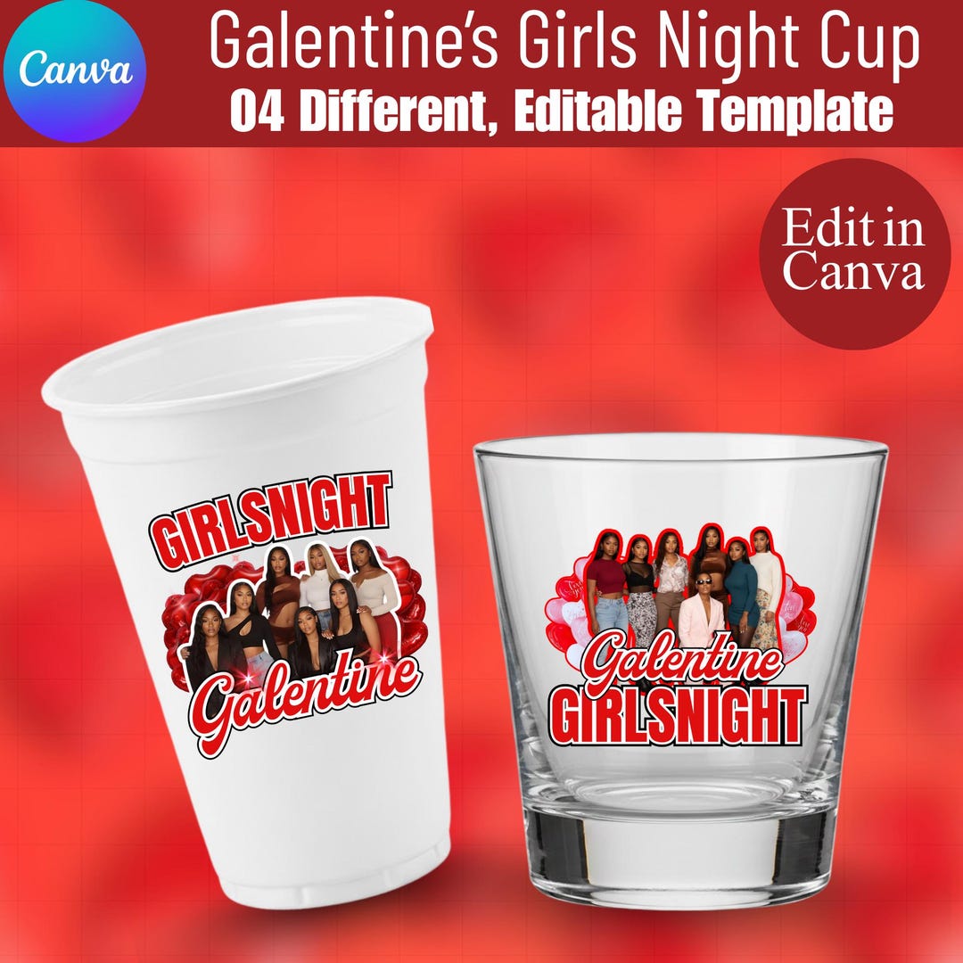 04 Galentine’s Girls Night Cup, Glass Sticker Template, Valentine’s ...
