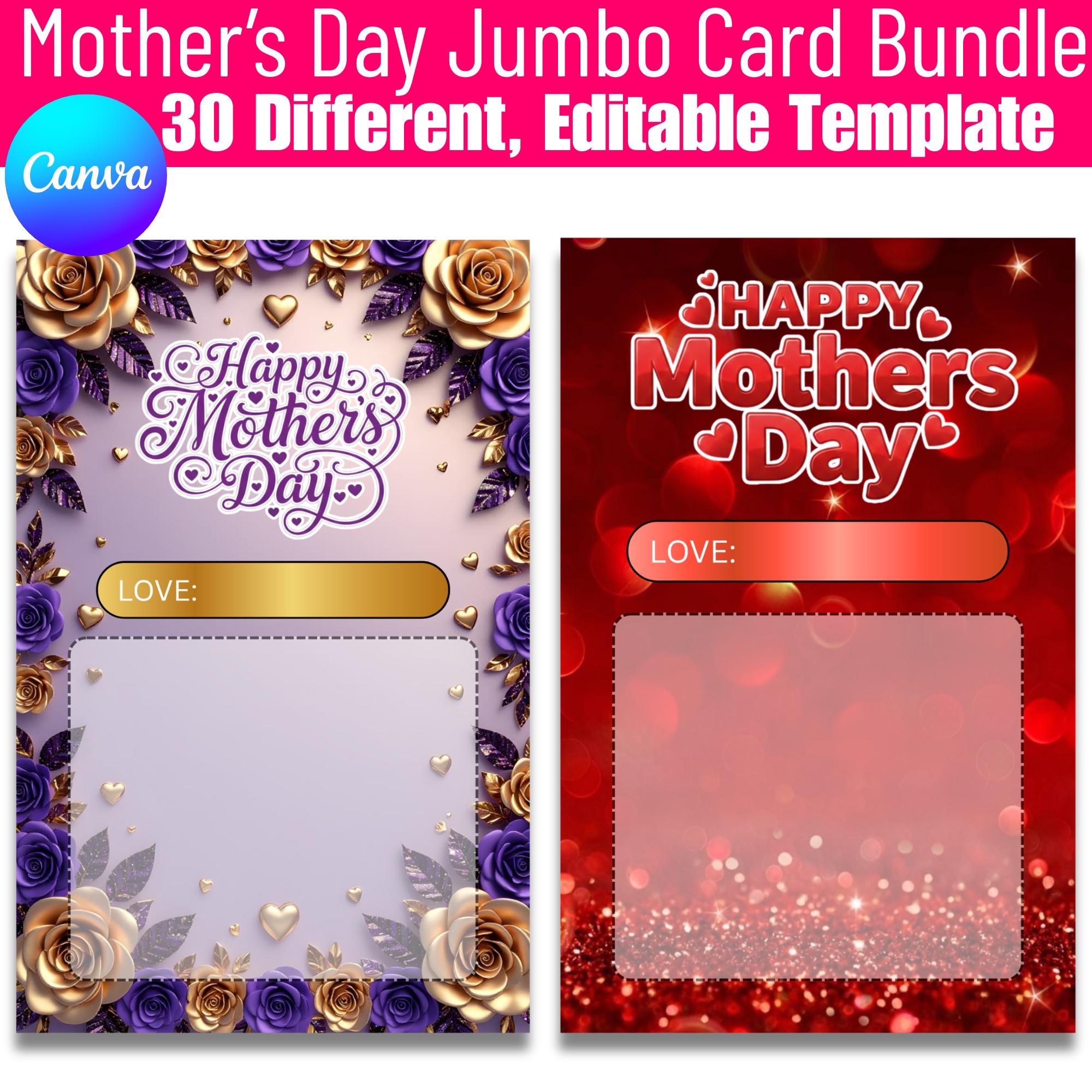 30 Mother’s Day Jumbo Card Bundle, Editable Candy and Snack Gift Card ...
