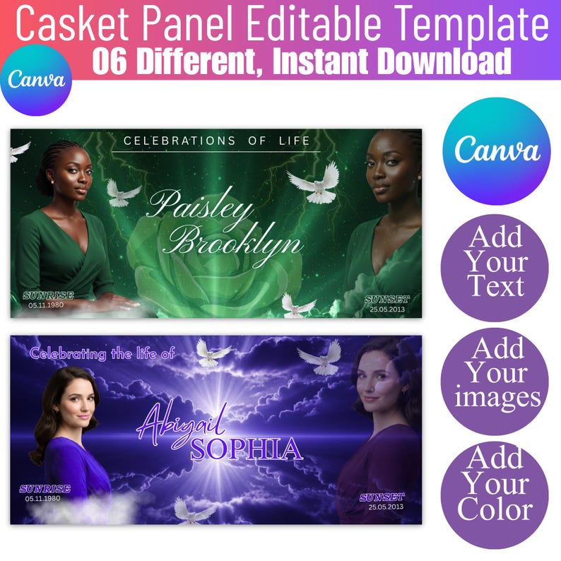 06 Casket Panel Canva Template, Editable Memorial Panel Template ...