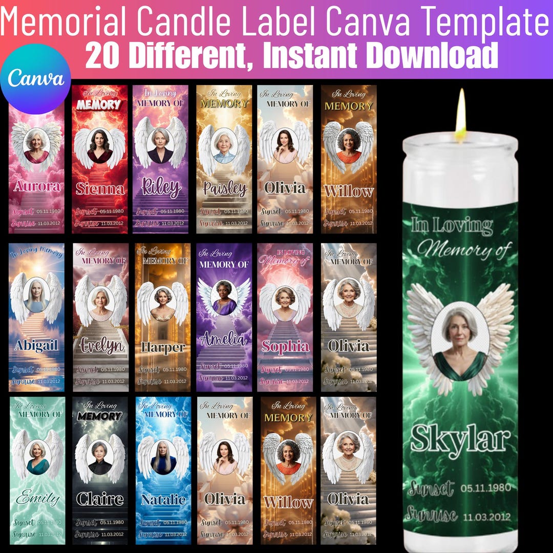 Memorial Candle Label Bundle, Stairway to Heaven RIP Pillar, Funeral ...