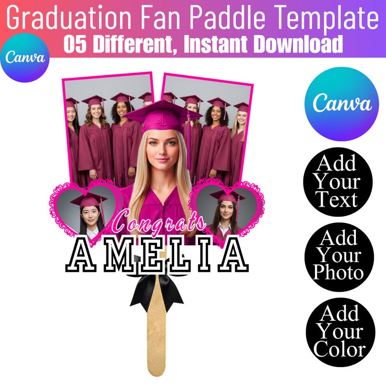 Graduation Fan Paddle Bundle, Graduation Picture Frame, Custom Grad Fan ...