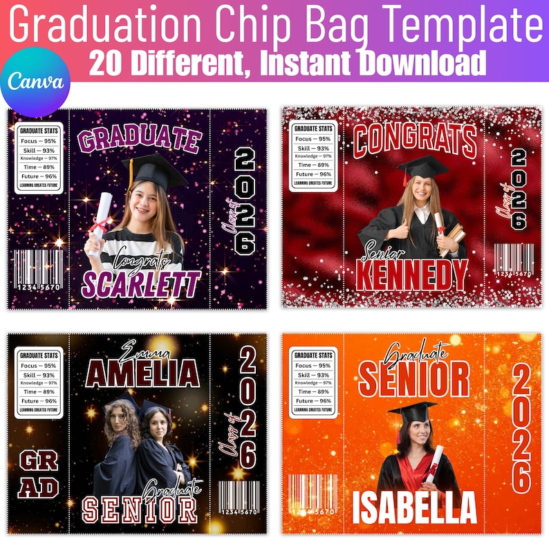 Graduation 2026 Chip Bag Canva Editable Template Bundle, Senior Class ...