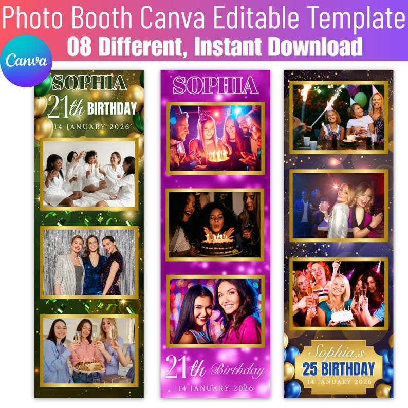 Modelo editável de cabine de fotos no Canva, tira de fotos com moldura ...