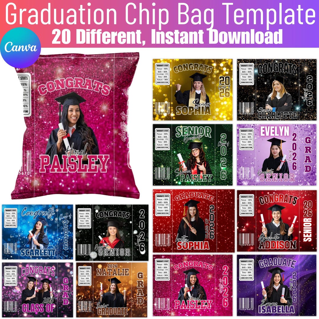 Graduation 2026 Chip Bag Canva Editable Template Bundle, Senior Class ...