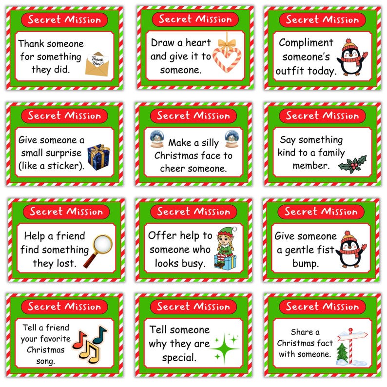 Christmas Secret Mission Dinner Game, 60+ Printable Mission Cards ...