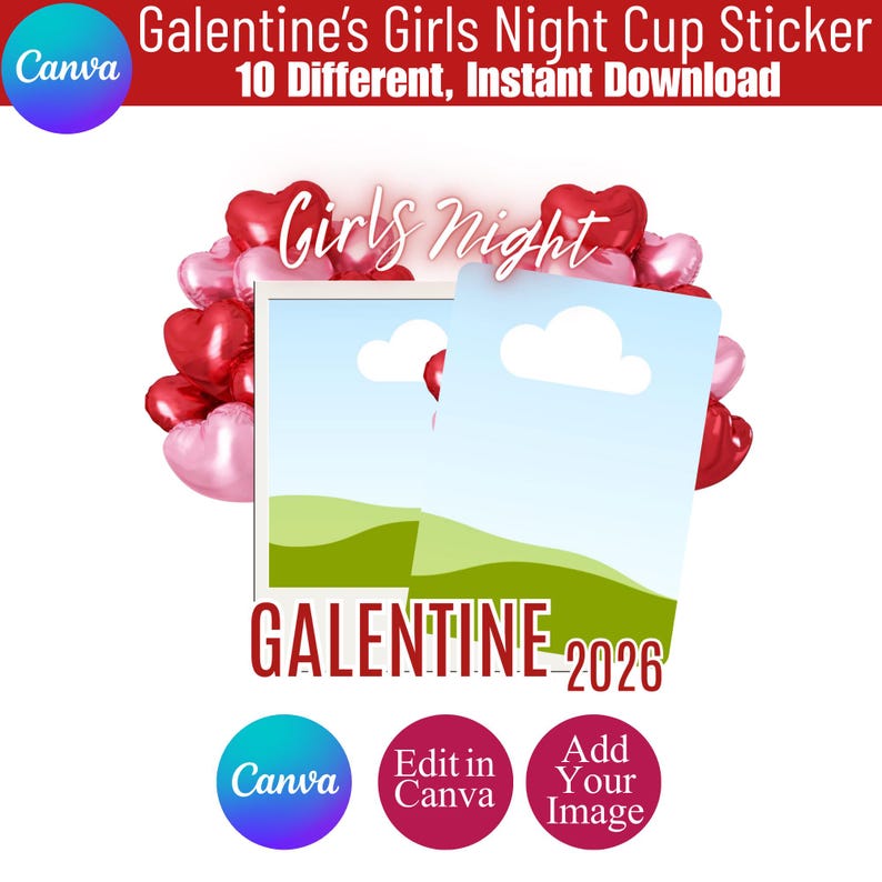 10 Galentine’s Girls Night Cup Canva Template, Shot Glass Sticker ...