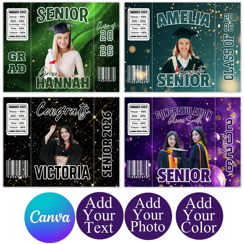 Graduation 2026 Chip Bag Canva Editable Template Bundle, Senior Class ...