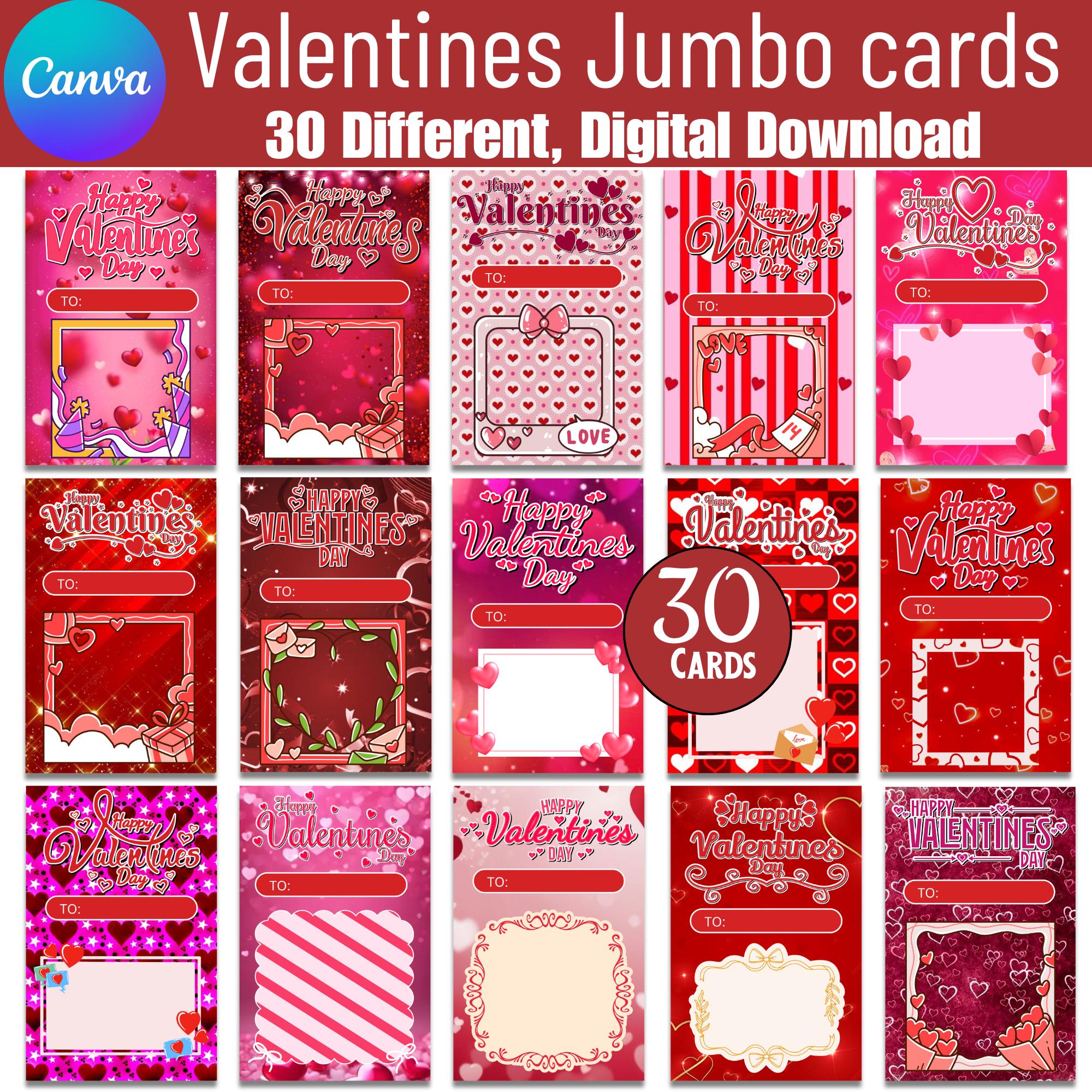 30 Valentine Jumbo Cards, Editable Canva Template, Valentine’s Day ...
