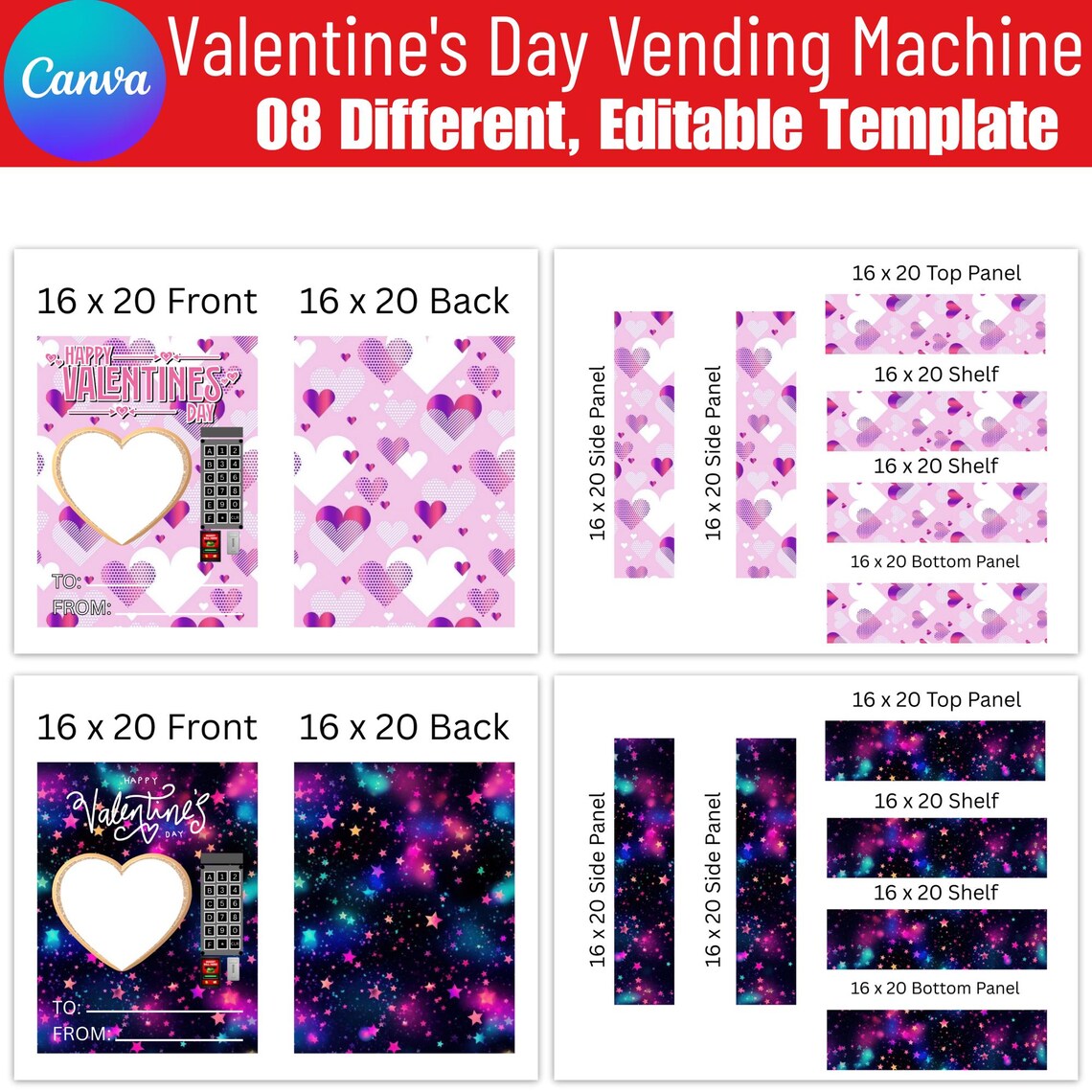 Valentine's Day Vending Machine Templates, 08 Editable 16X20 Canva ...