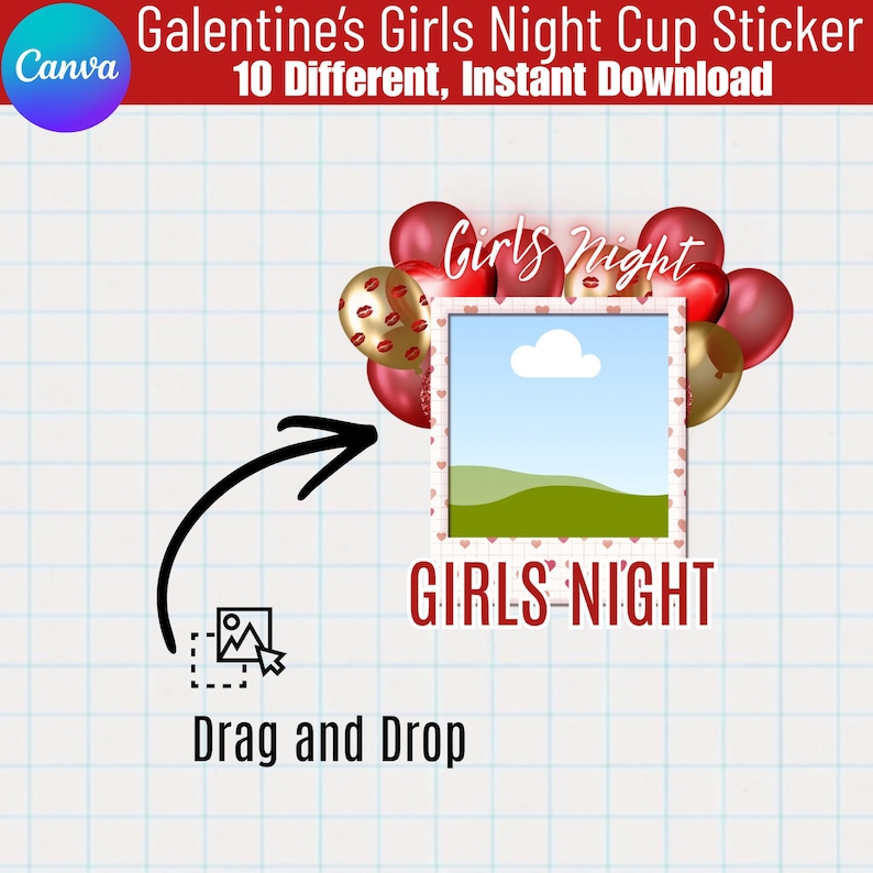 10 Galentine’s Girls Night Cup Canva Template, Shot Glass Sticker ...