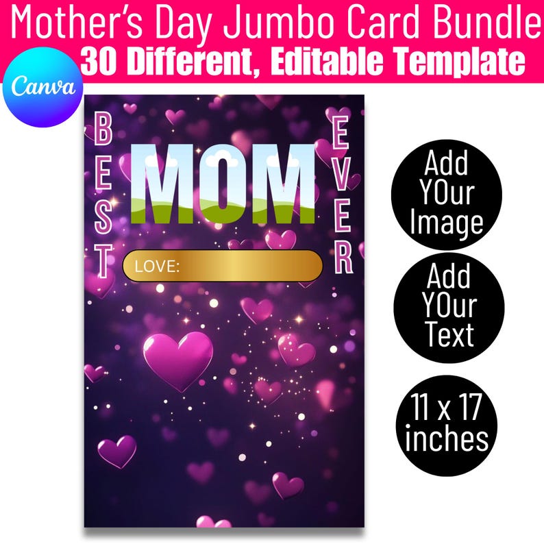 30 Mother’s Day Jumbo Card Bundle, Editable Candy and Snack Gift Card ...