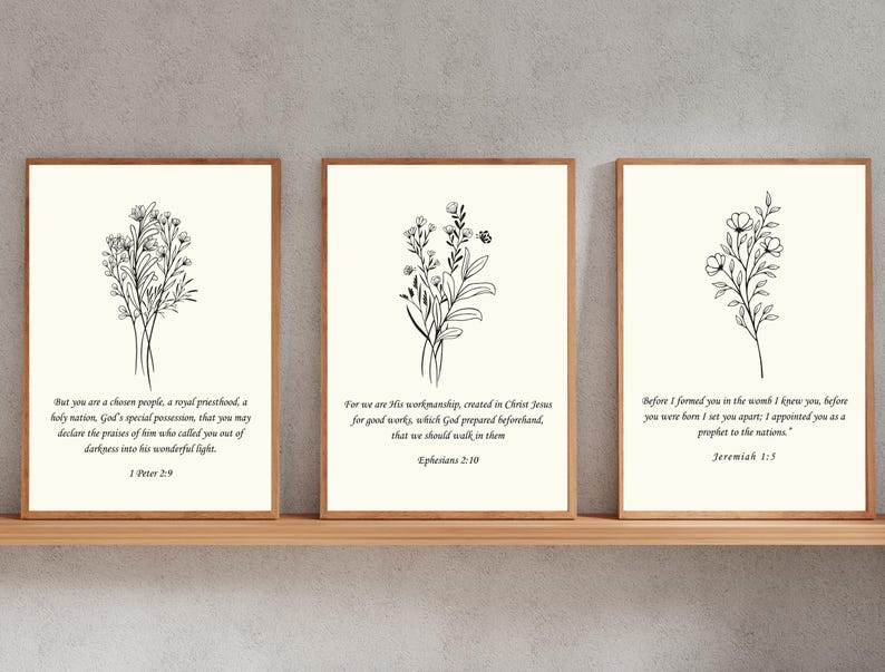 Christian Floral Set of 3 | Bible Verse Wall Print | Jeremiah 1:5 ...