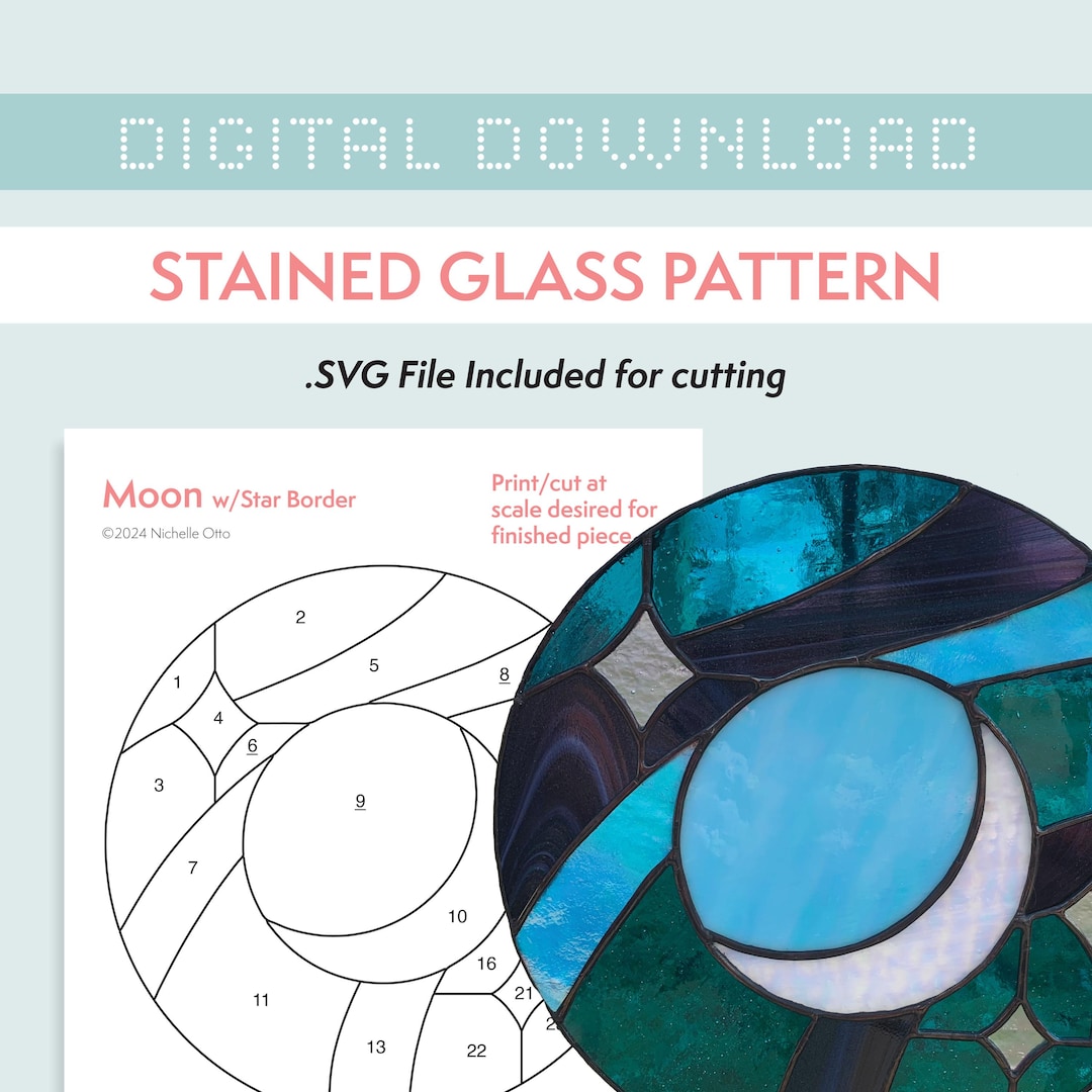 Stained Glass Pattern - Moon With Star Border - Etsy