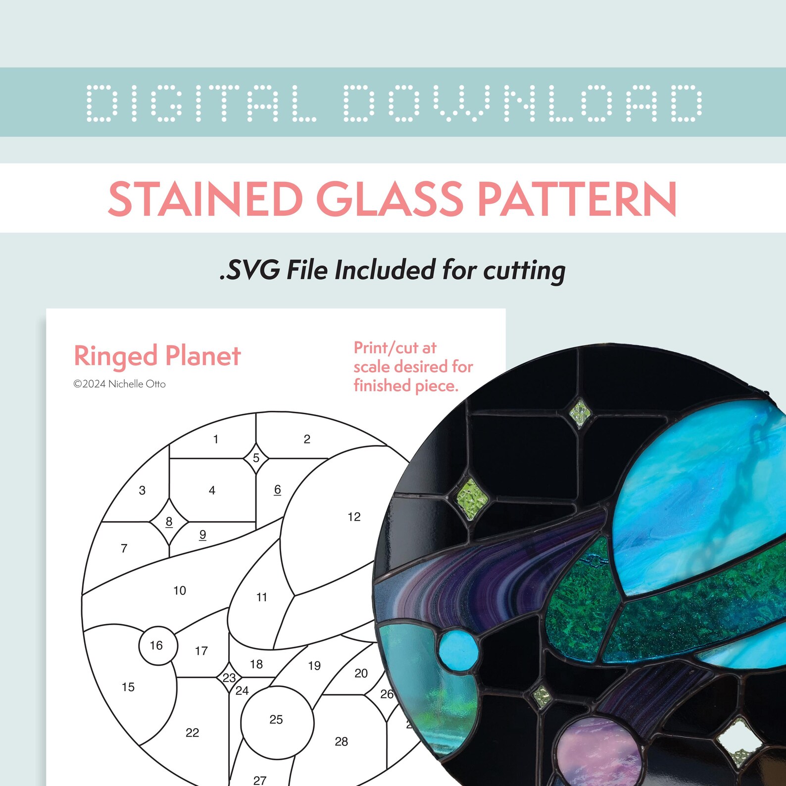 Stained Glass Pattern - Ringed Planet - Etsy