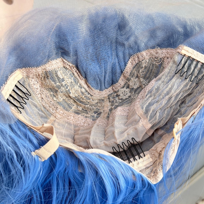 Long Wavy Light Blue Synthetic Lace Front Wig for Women, Heat Resistant ...