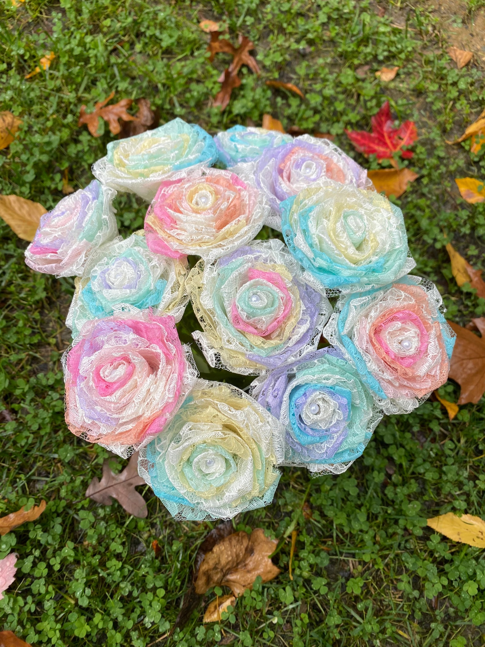 Opal Lace Roses With Stems, Lace Flower Bouquet, Lace Flowers, Lace ...