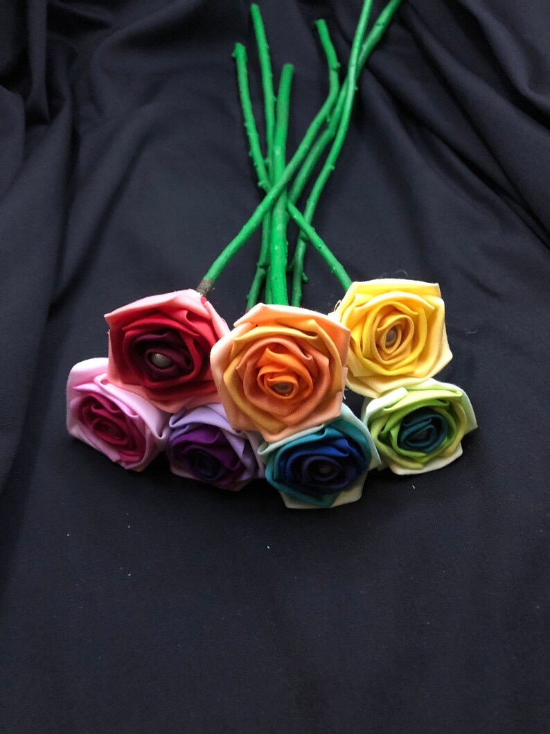 Ombre Rainbow Cotton Roses With Stems Rainbow Rose Wedding - Etsy