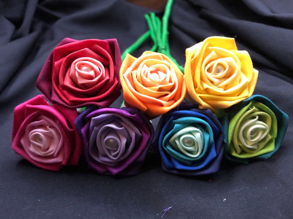 Ombre Rainbow Cotton Roses With Stems Rainbow Rose Wedding - Etsy