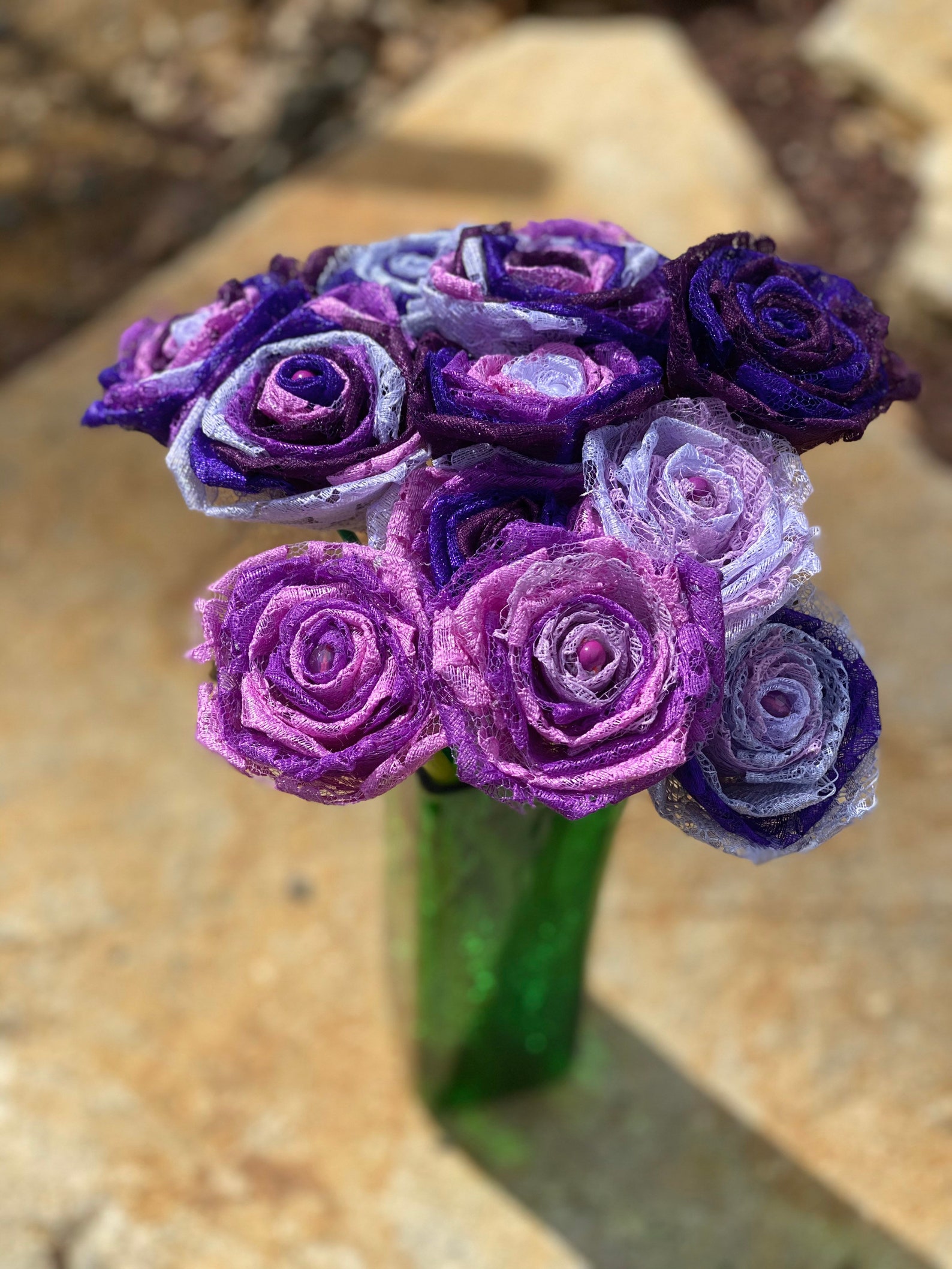 Purple Lace Roses With Stems Lace Flower Bouquet Purple Lace - Etsy