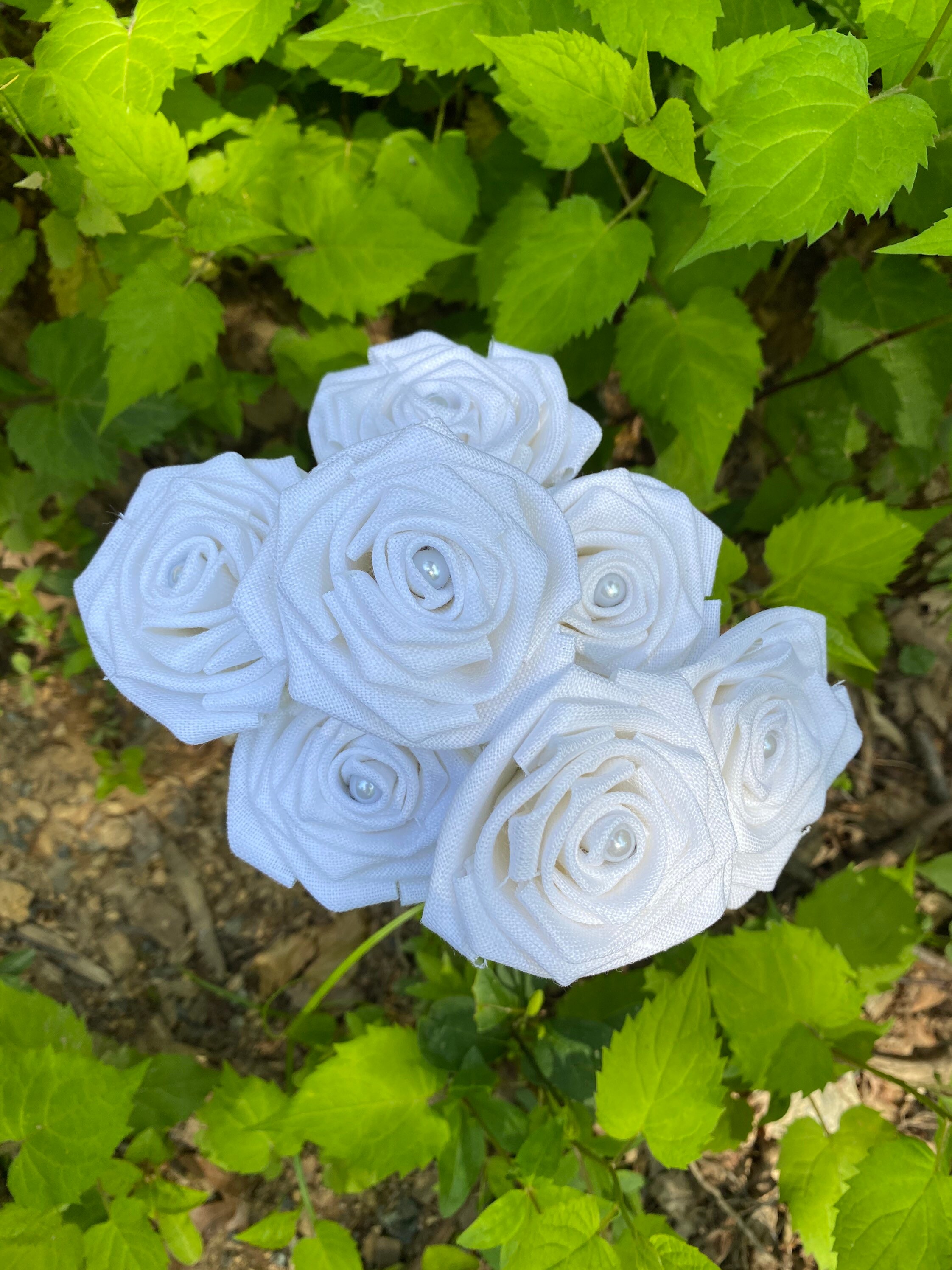 White Linen Roses with Stems Linen Flower Bouquet Linen | Etsy