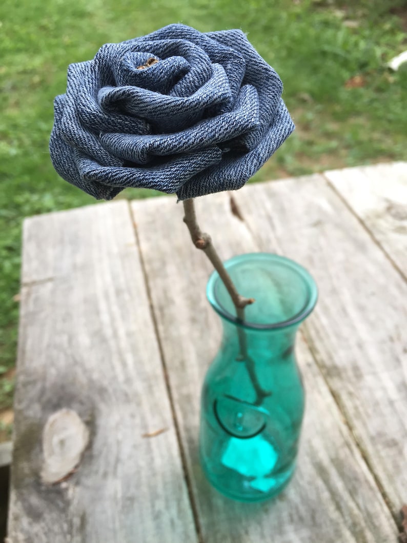 Upcycled Denim Roses With Stems Blue Jeans Roses Birthday - Etsy