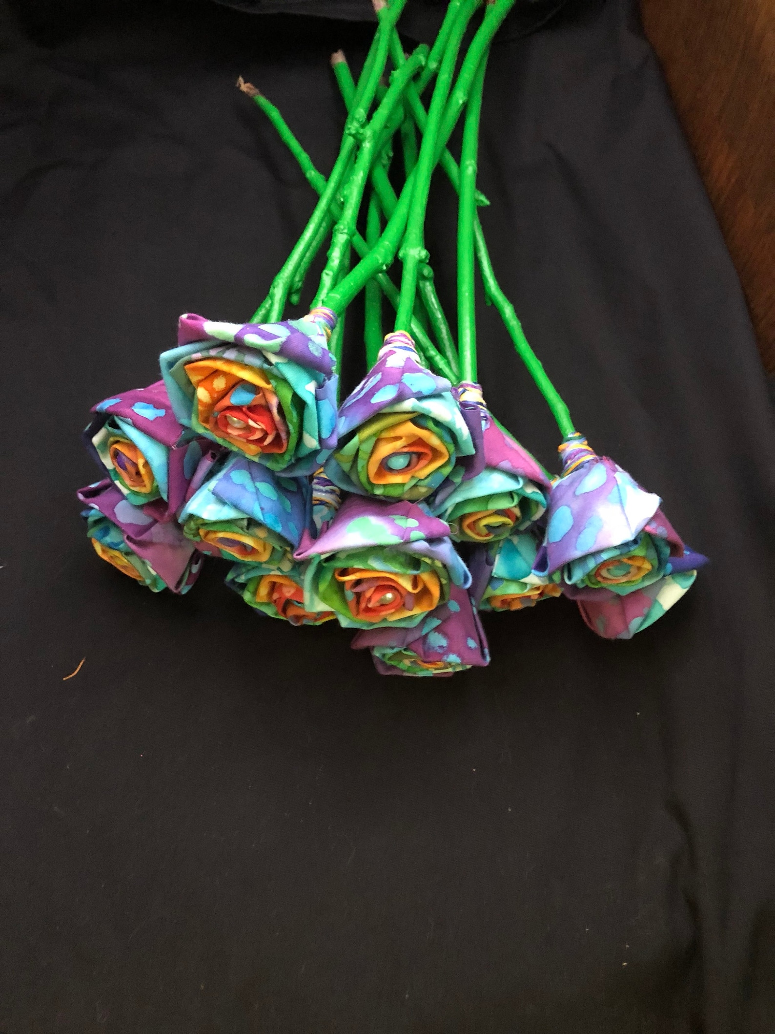 Tye Dye Rainbow Fabric Roses With Stems Wedding Bouquet - Etsy