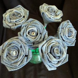 Upcycled Denim Roses With Stems, Blue Jeans Roses, Birthday Gift, Eco ...
