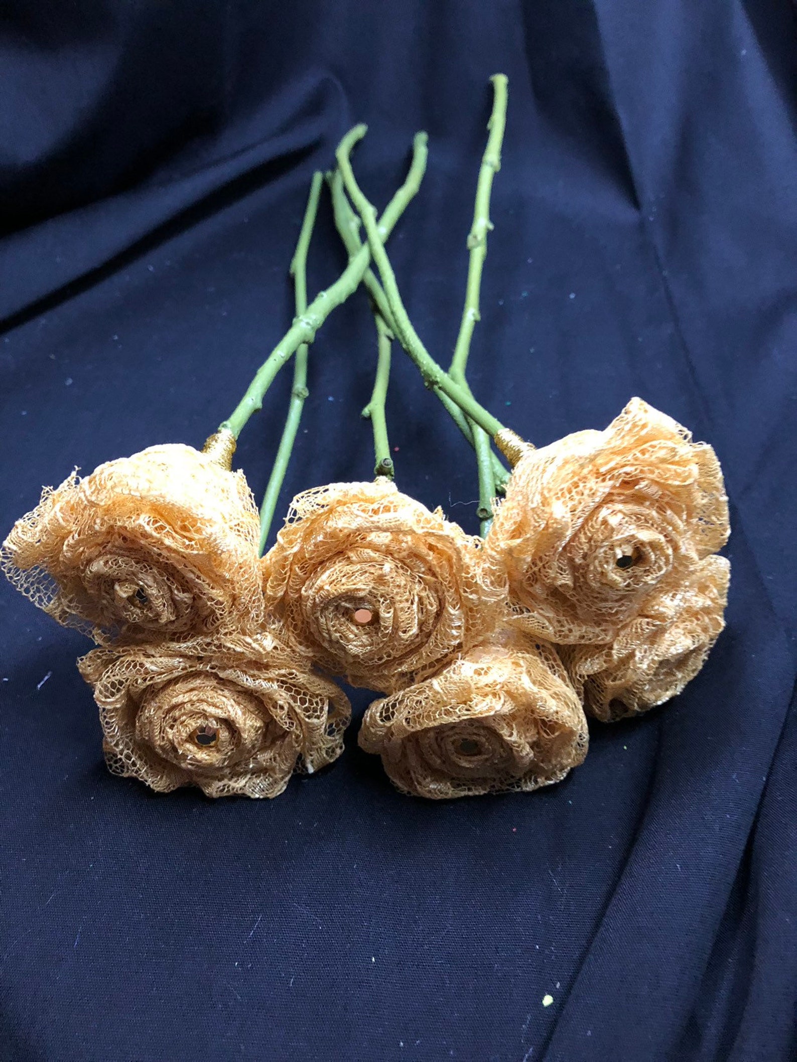 Gold Lace Roses With Stems, Lace Flower Bouquet, Lace Flowers, Lace ...