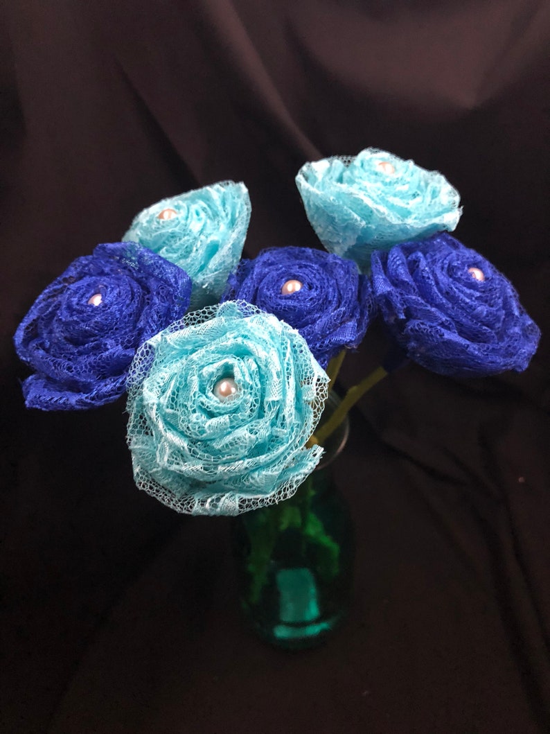 Blue Lace Roses With Stems Lace Flower Bouquet Lace Flowers - Etsy