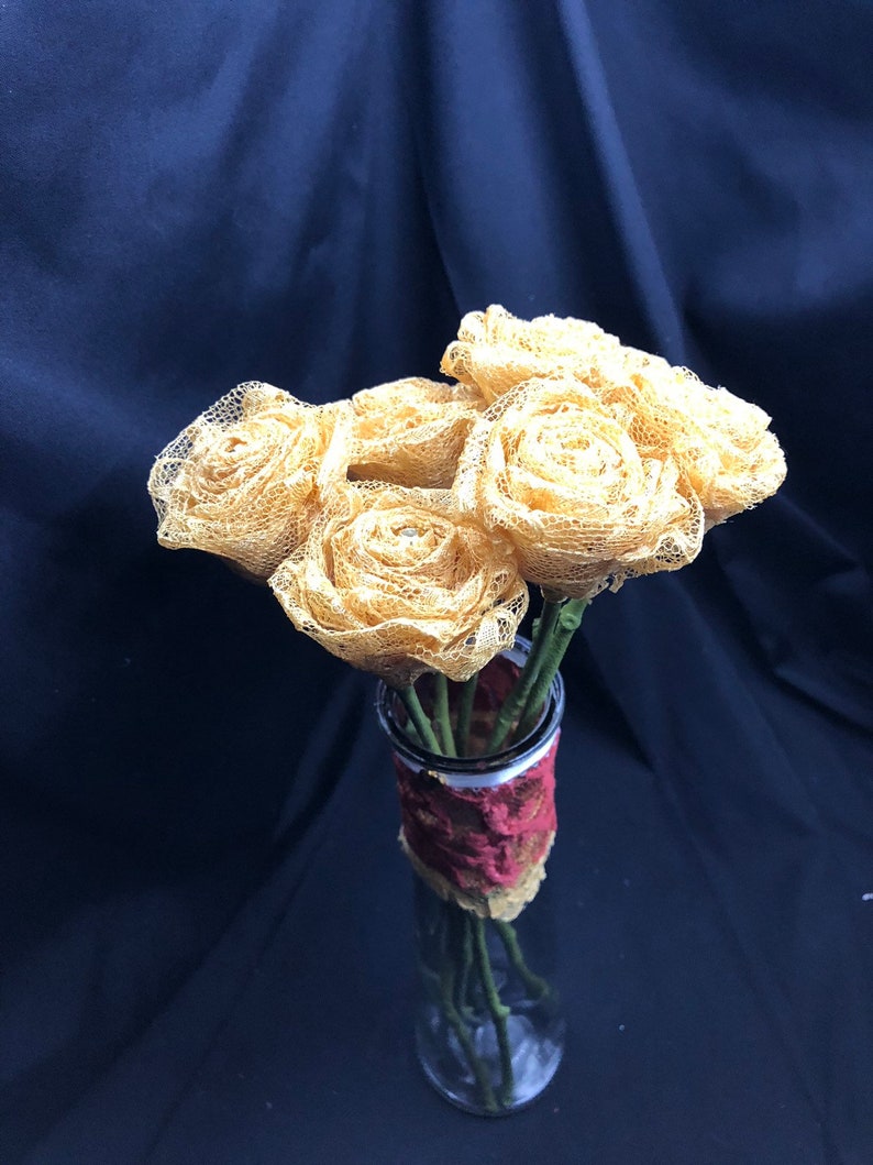 Gold Lace Roses With Stems Lace Flower Bouquet Lace Flowers - Etsy