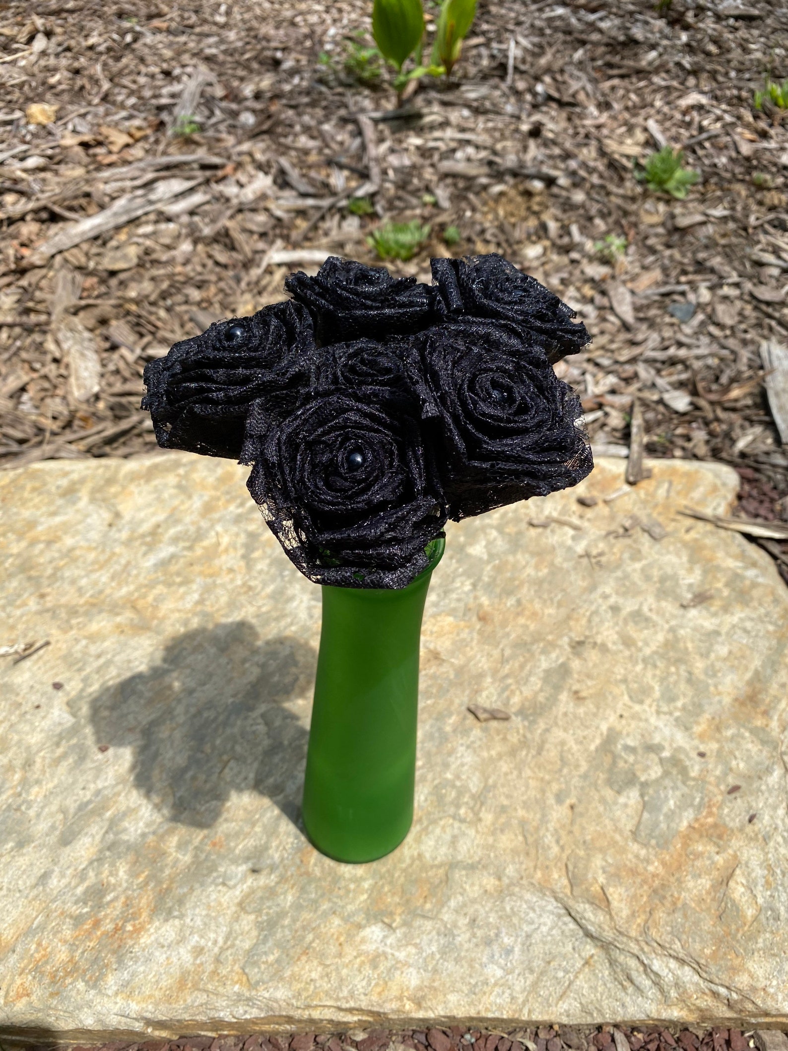 Black Lace Roses with Stems Lace Flower Bouquet Lace | Etsy