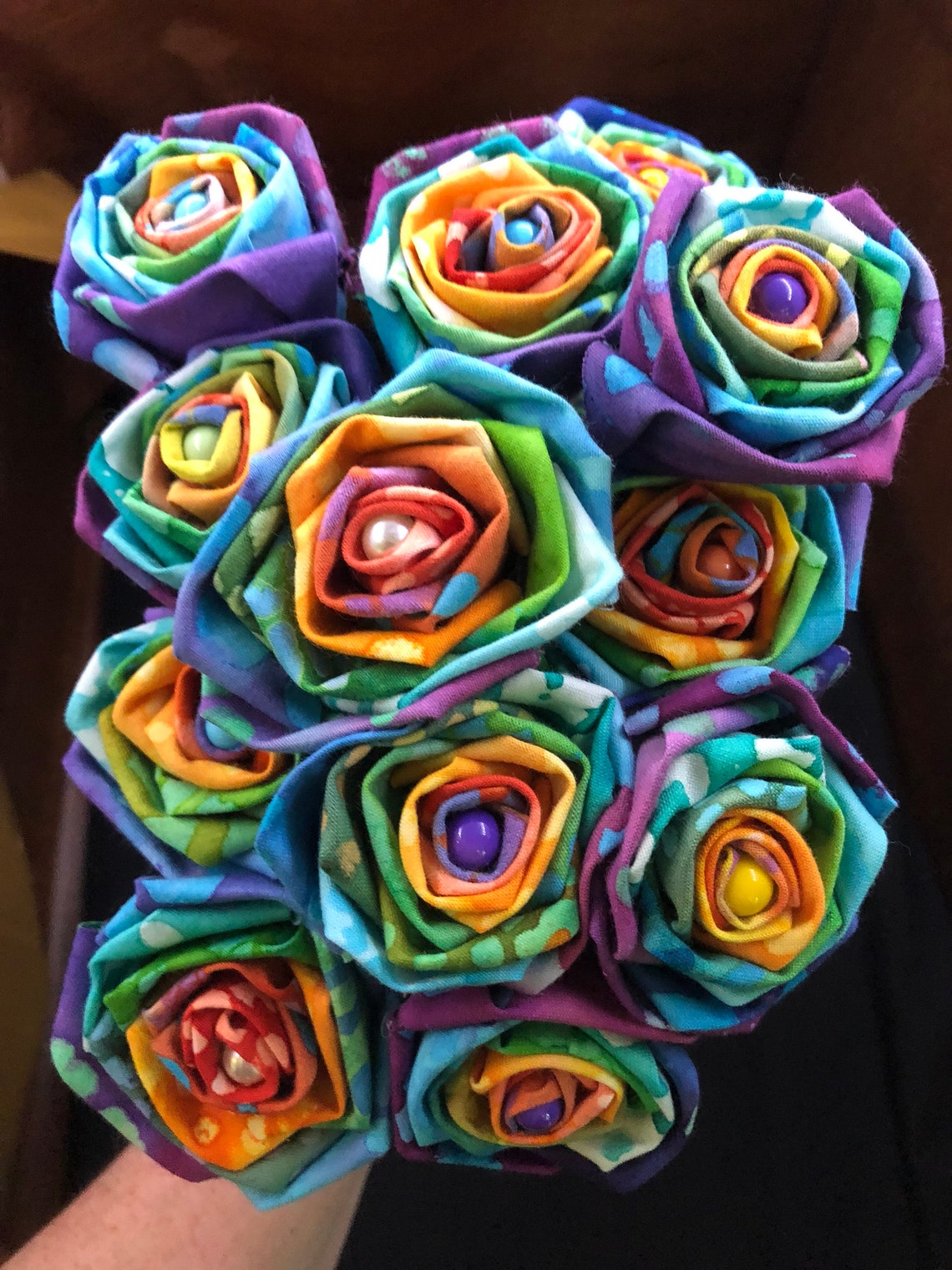 Tye Dye Rainbow Fabric Roses With Stems Wedding Bouquet - Etsy