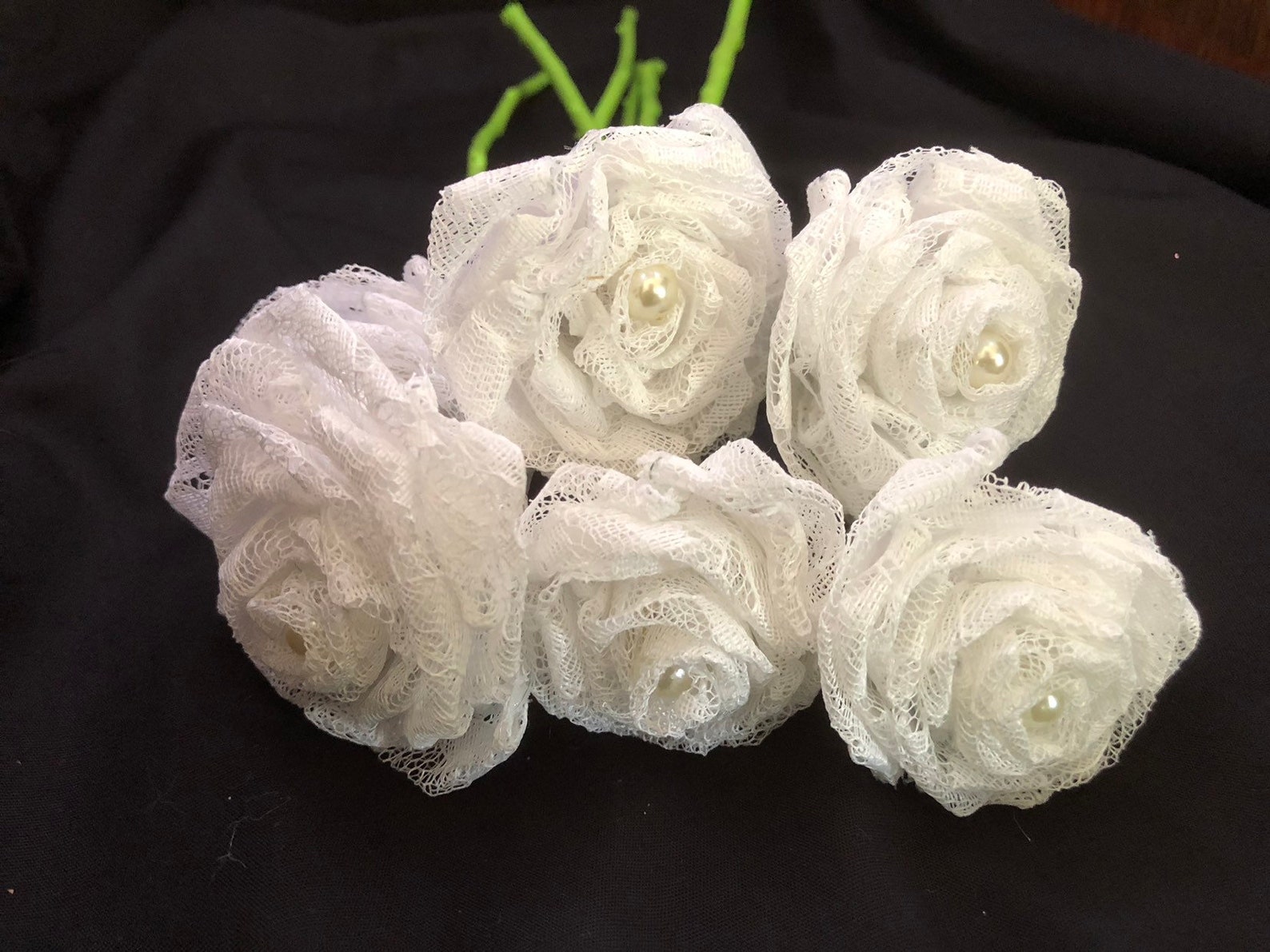 White Lace Roses with Stems Lace Flower Bouquet Lace | Etsy