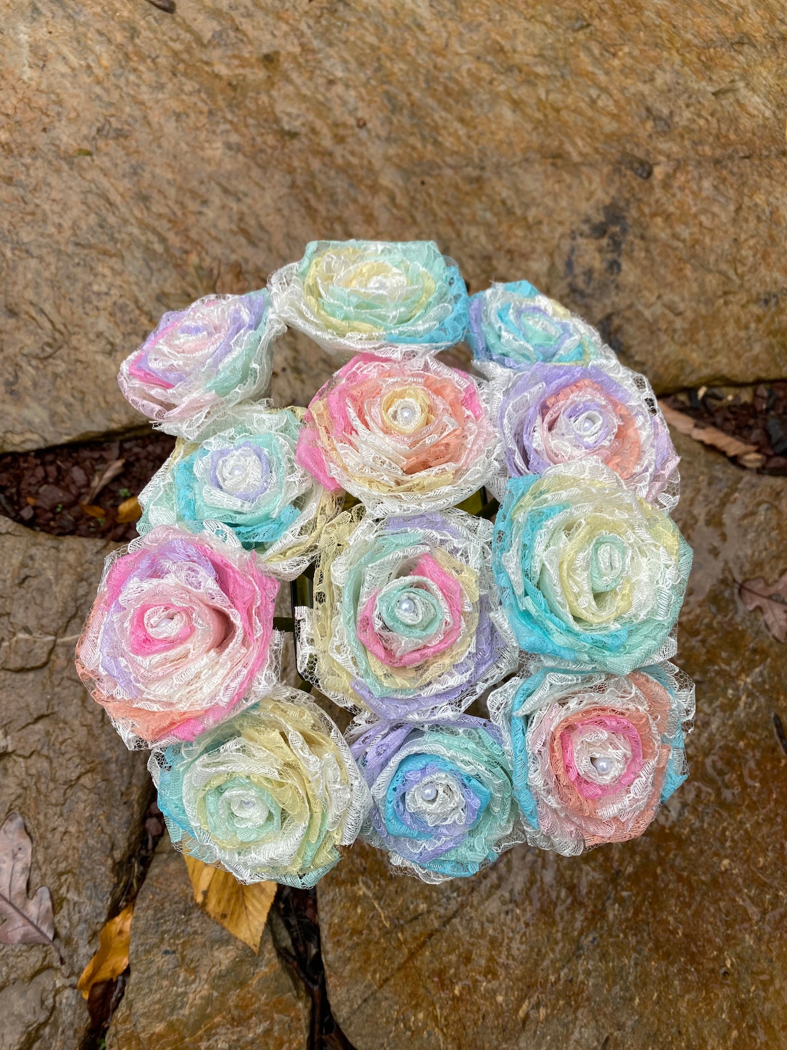 Opal Lace Roses With Stems Lace Flower Bouquet Lace Flowers | Etsy