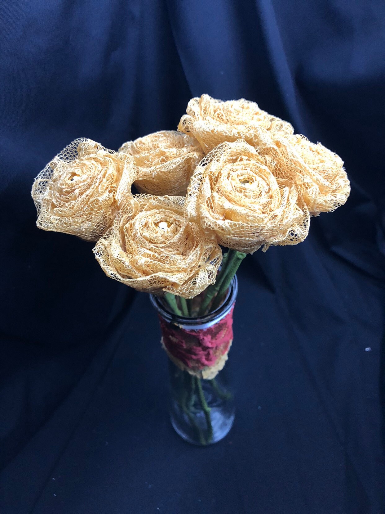 Gold Lace Roses with Stems Lace Flower Bouquet Lace Flowers | Etsy