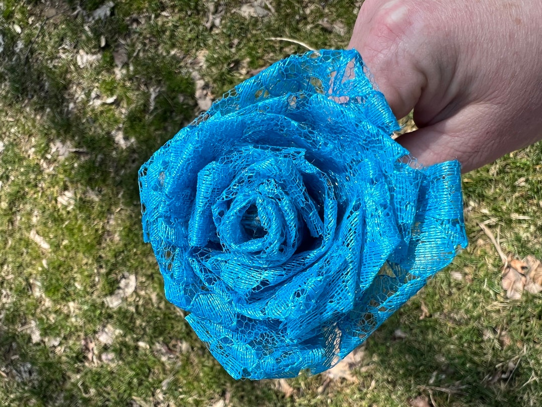 Bright Blue Lace Roses With Stems, Lace Flower Bouquet, Lace Flowers ...