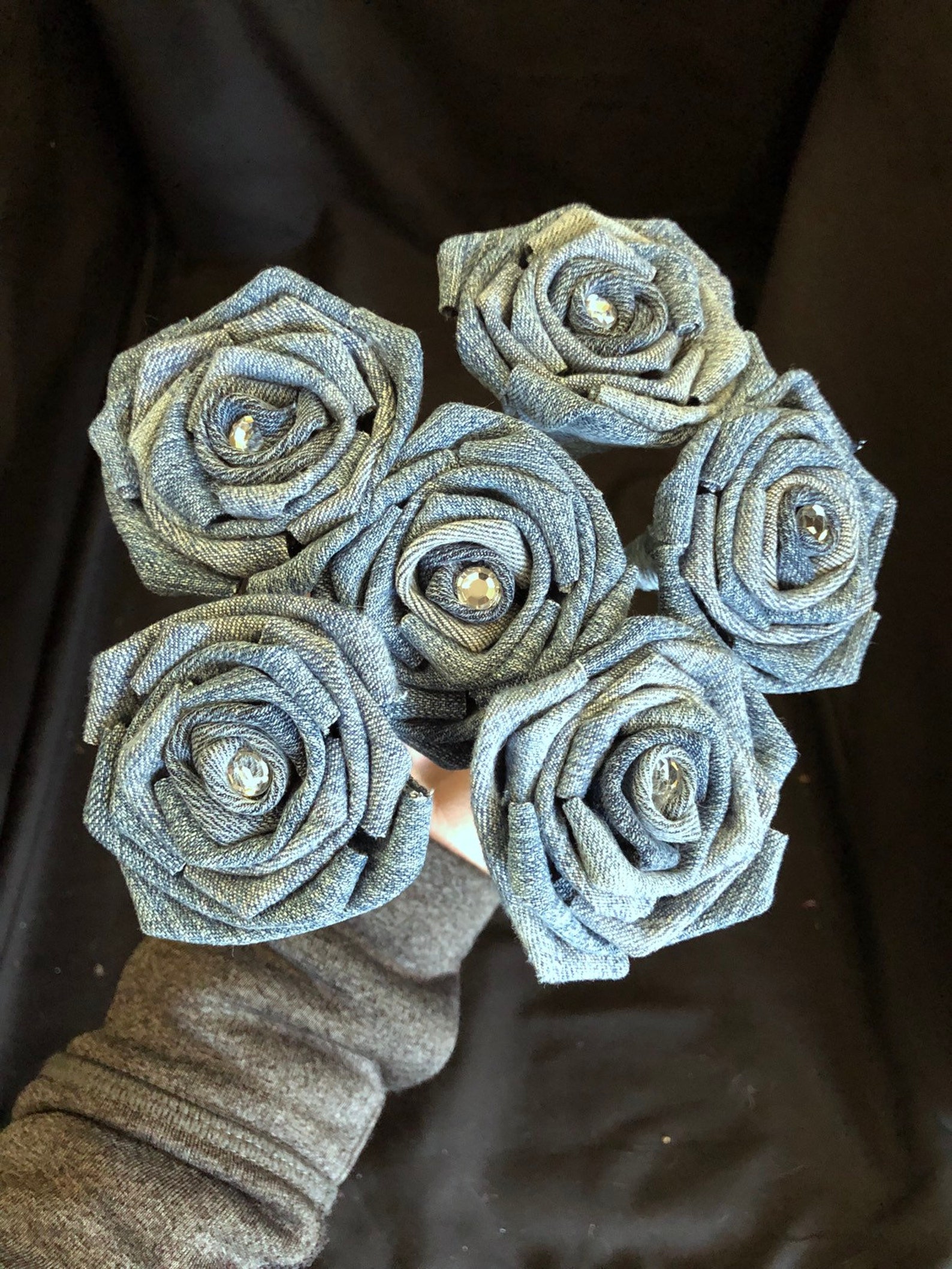 Upcycled Denim Roses With Stems Blue Jeans Roses Birthday - Etsy