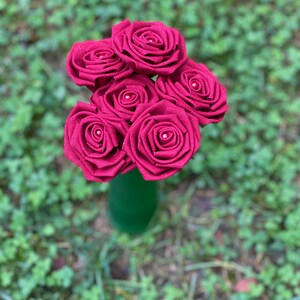 Red Linen Roses With Stems, Linen Flower Bouquet, Linen Flowers, Linen ...