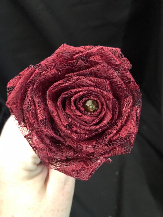 Maroon Lace Roses With Stems Red Lace Flower Bouquet Lace - Etsy