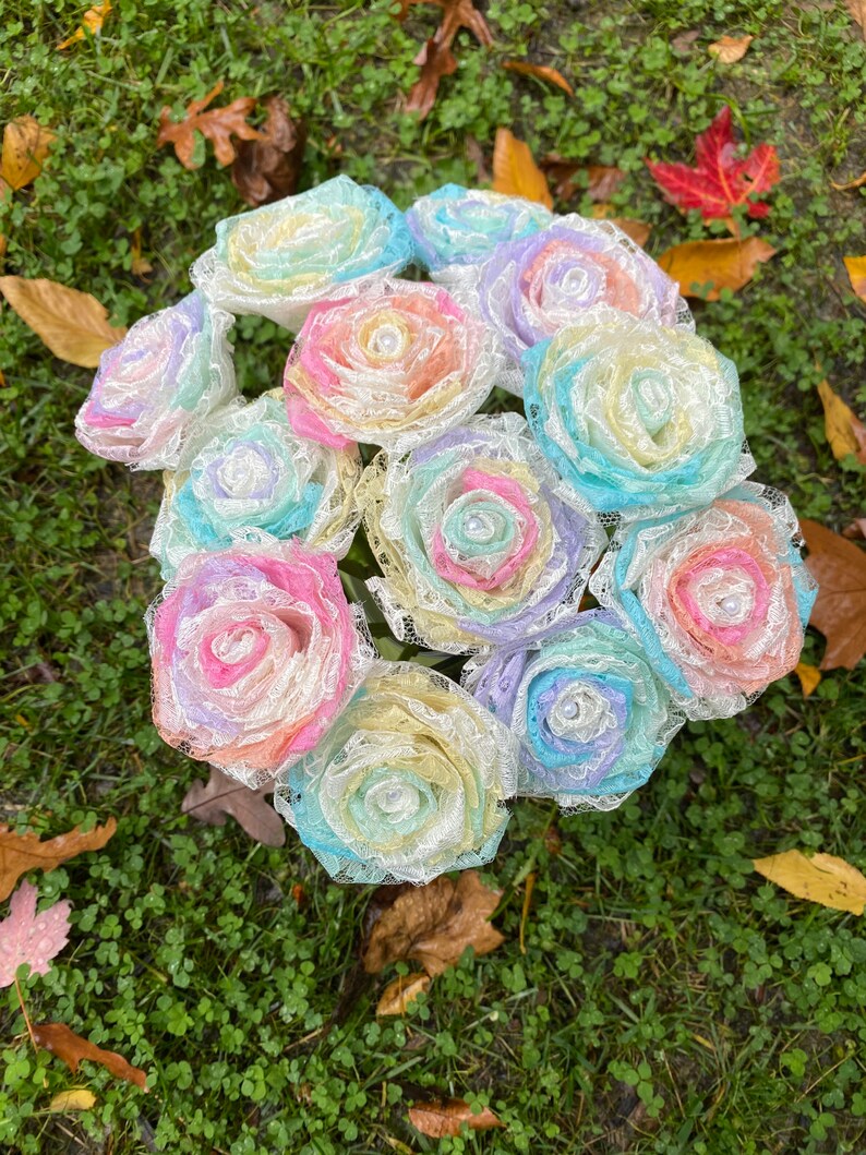 Opal Lace Roses With Stems, Lace Flower Bouquet, Lace Flowers, Lace ...
