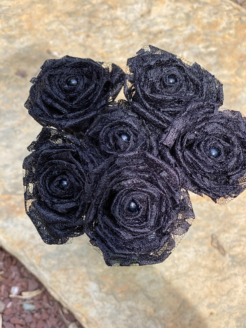 Black Lace Roses With Stems Lace Flower Bouquet Lace | Etsy