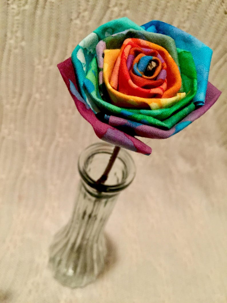 Tye Dye Rainbow Fabric Roses With Stems Wedding Bouquet - Etsy