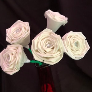 White Cotton Roses With Stems, Cotton Anniversary, White Wedding ...