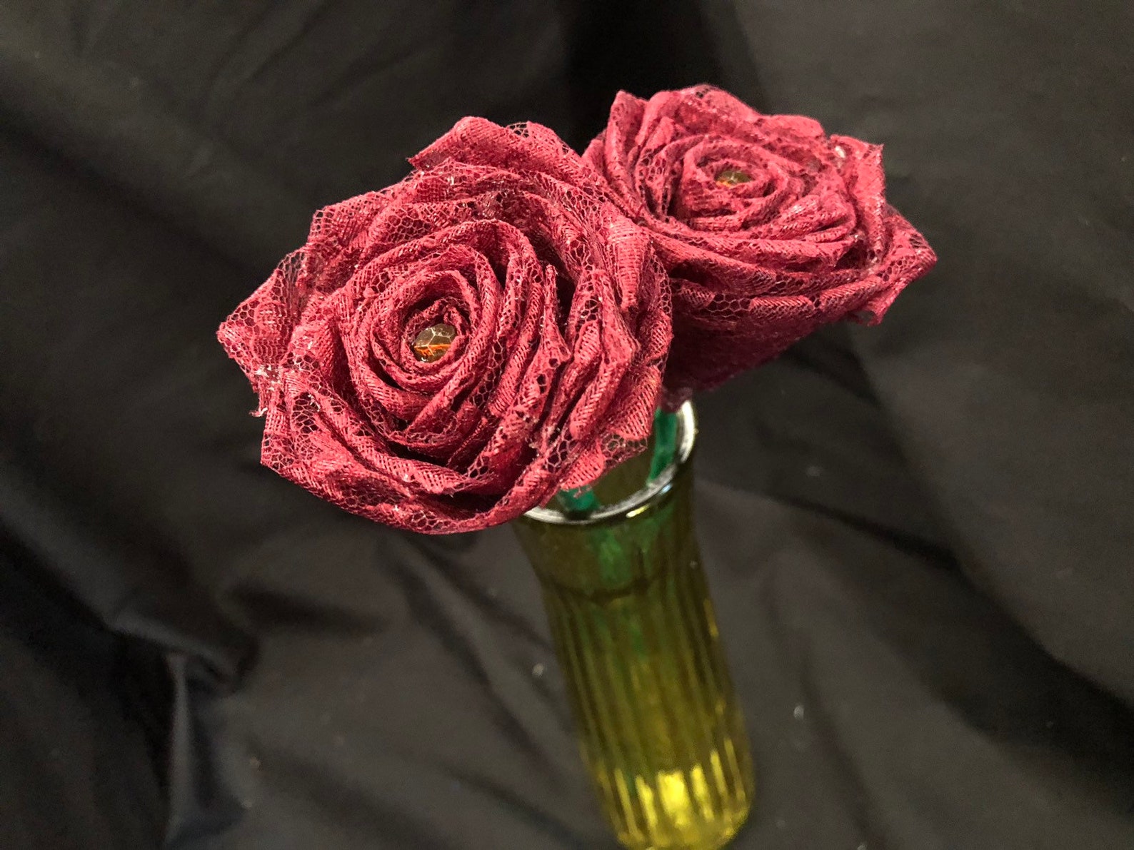 Maroon Lace Roses With Stems Red Lace Flower Bouquet Lace - Etsy