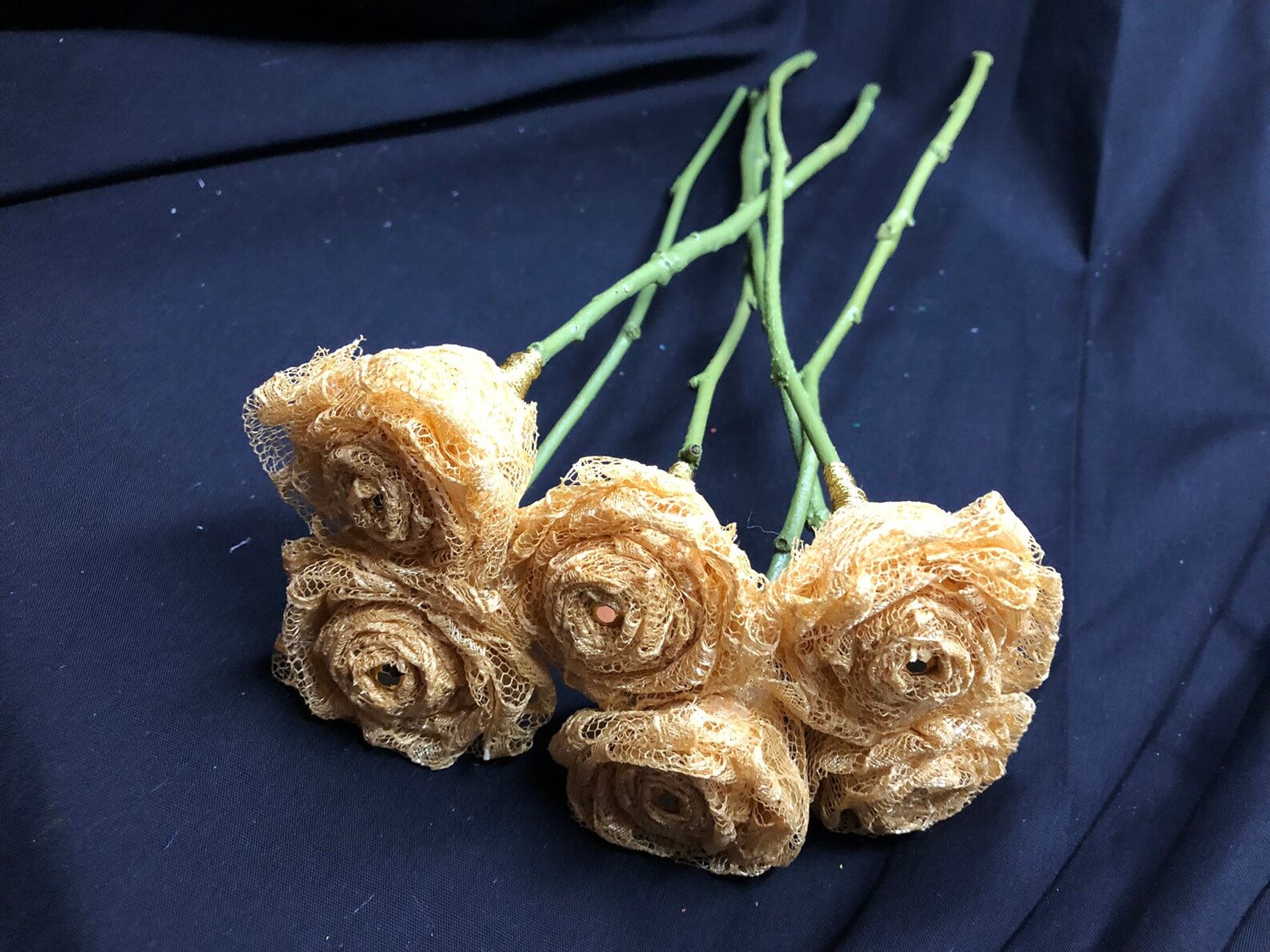 Gold Lace Roses With Stems, Lace Flower Bouquet, Lace Flowers, Lace ...
