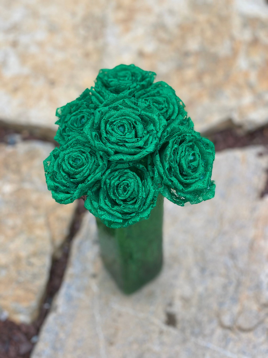 Kelly Green Lace Roses With Stems Lace Flower Bouquet Lace | Etsy