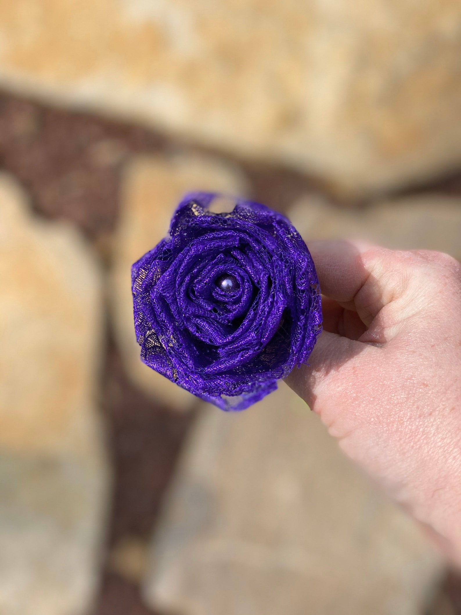Royal Purple Lace Roses With Stem Lace Flower Bouquet Lace | Etsy