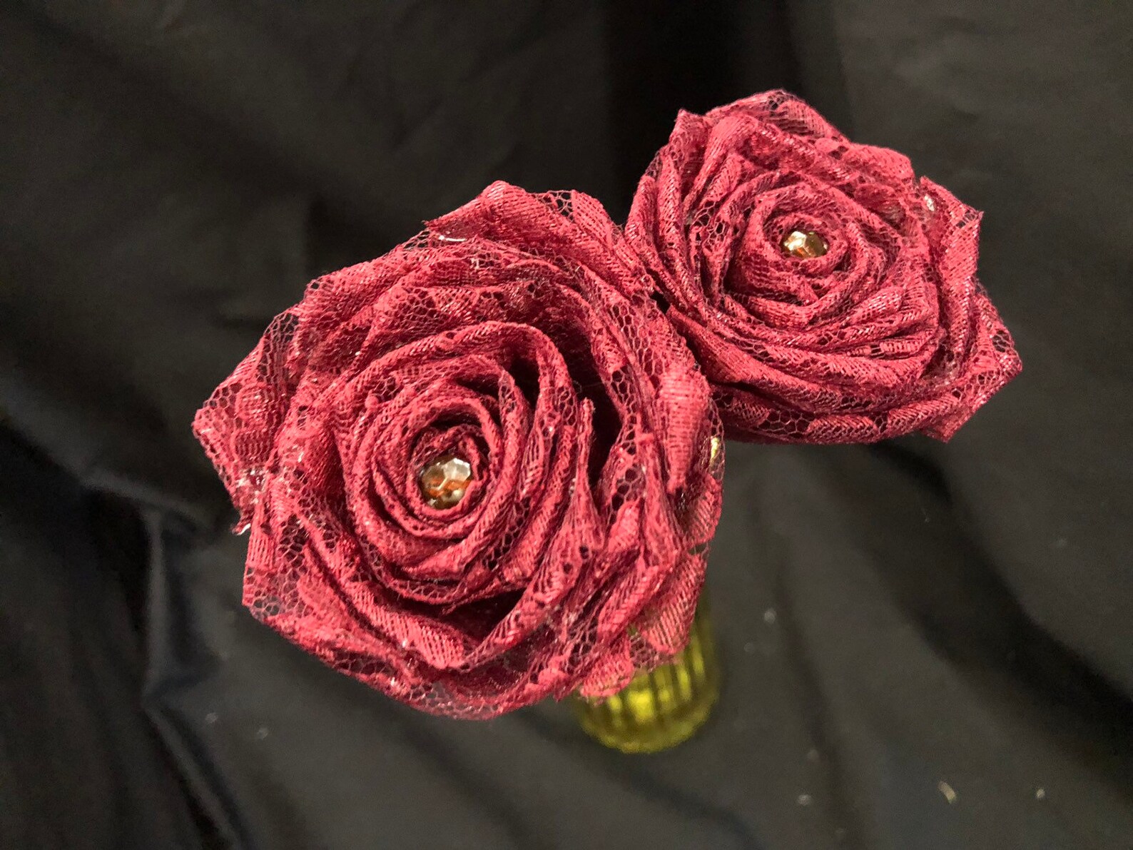 Maroon Lace Roses With Stems Red Lace Flower Bouquet Lace - Etsy