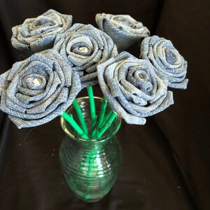 Upcycled Denim Roses With Stems, Blue Jeans Roses, Birthday Gift, Eco ...